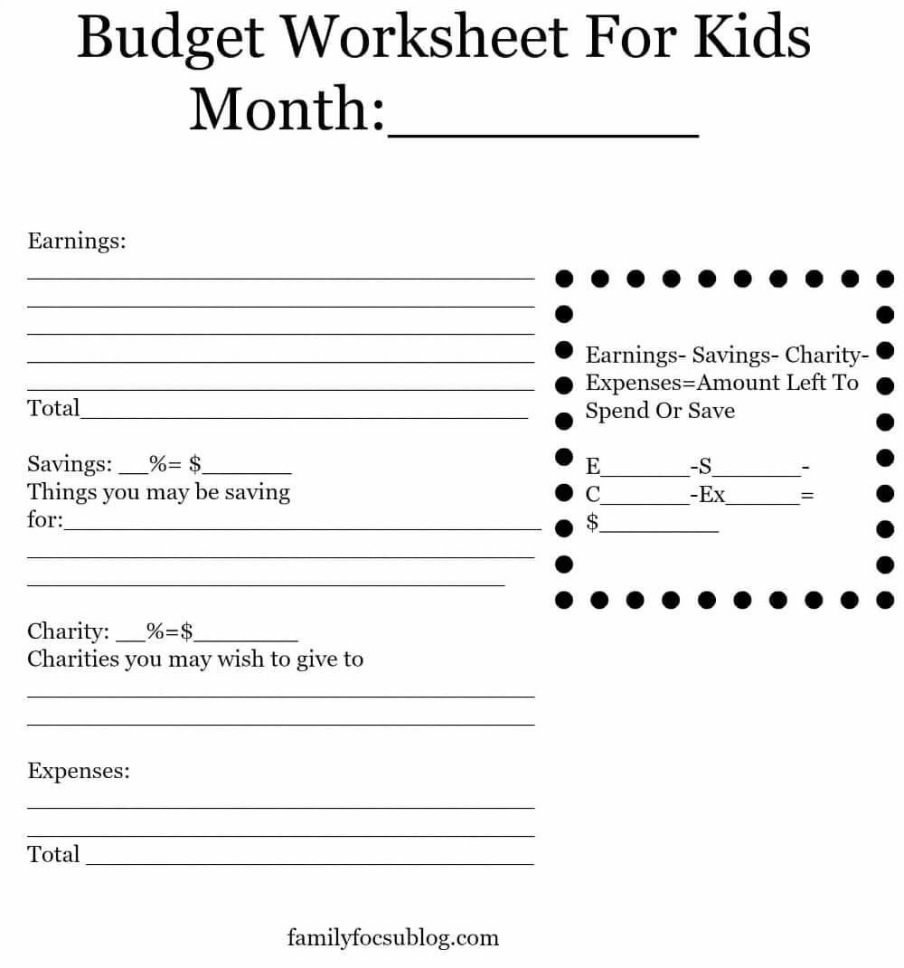 Budgeting For Kids And A Free Budget Worksheet